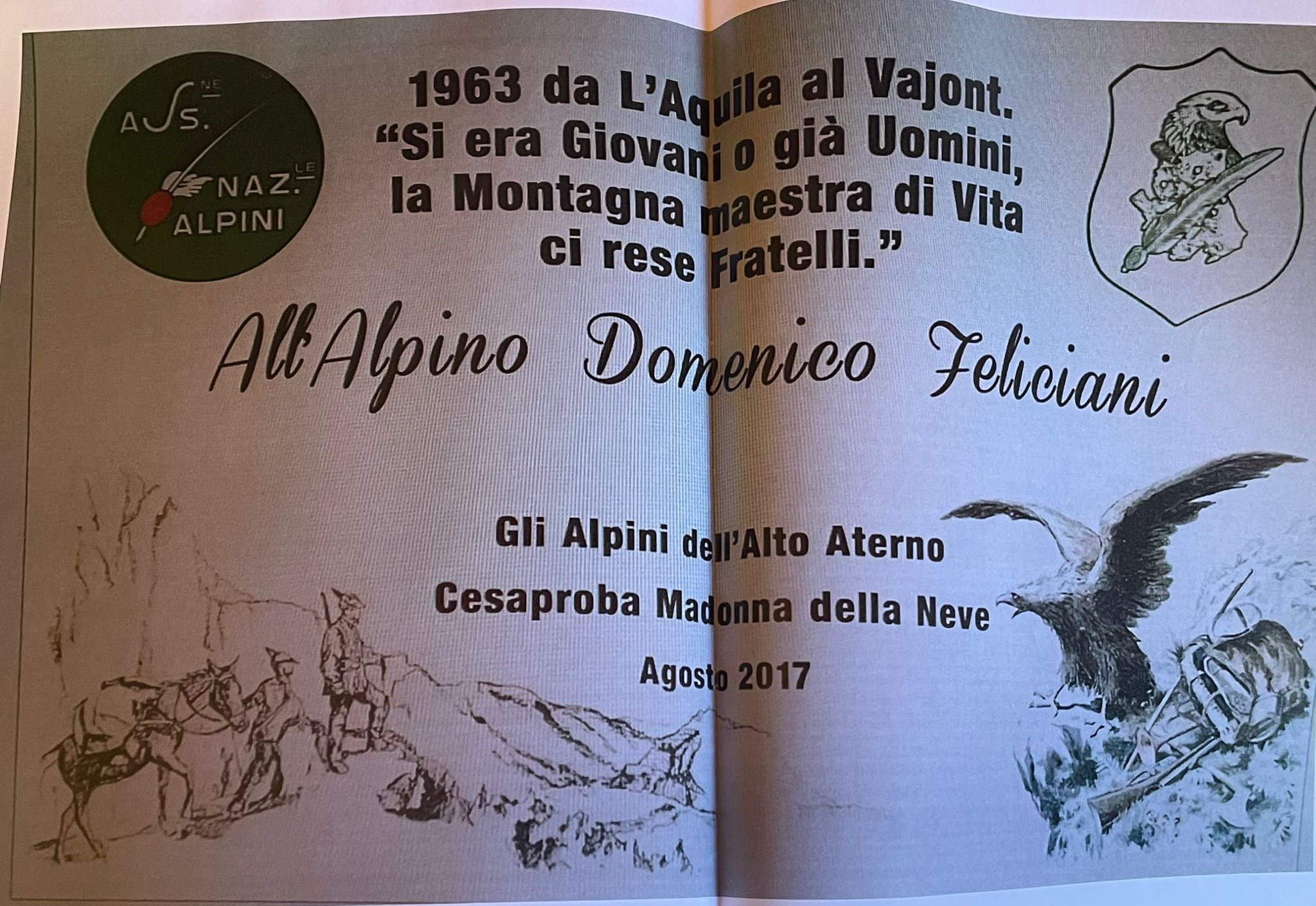 Cesaproba di Montereale: l’Alpino Domenico Feliciani è “andato avanti ...